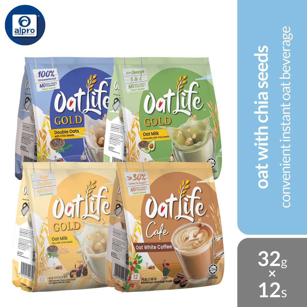 Oatlife Gold (Double Oat/ Oat Milk Avocado/ Oat Soy Milk/ Oat White Coffee) with Chia Seeds 32g ...