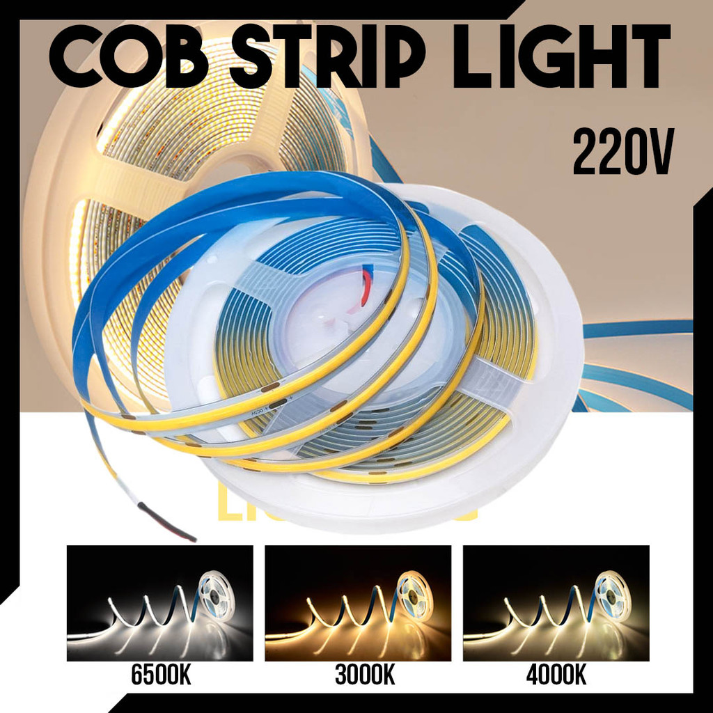 COB LED Strip Light 220V High Density Flexible Tape Ribbon 3000-6500K ...