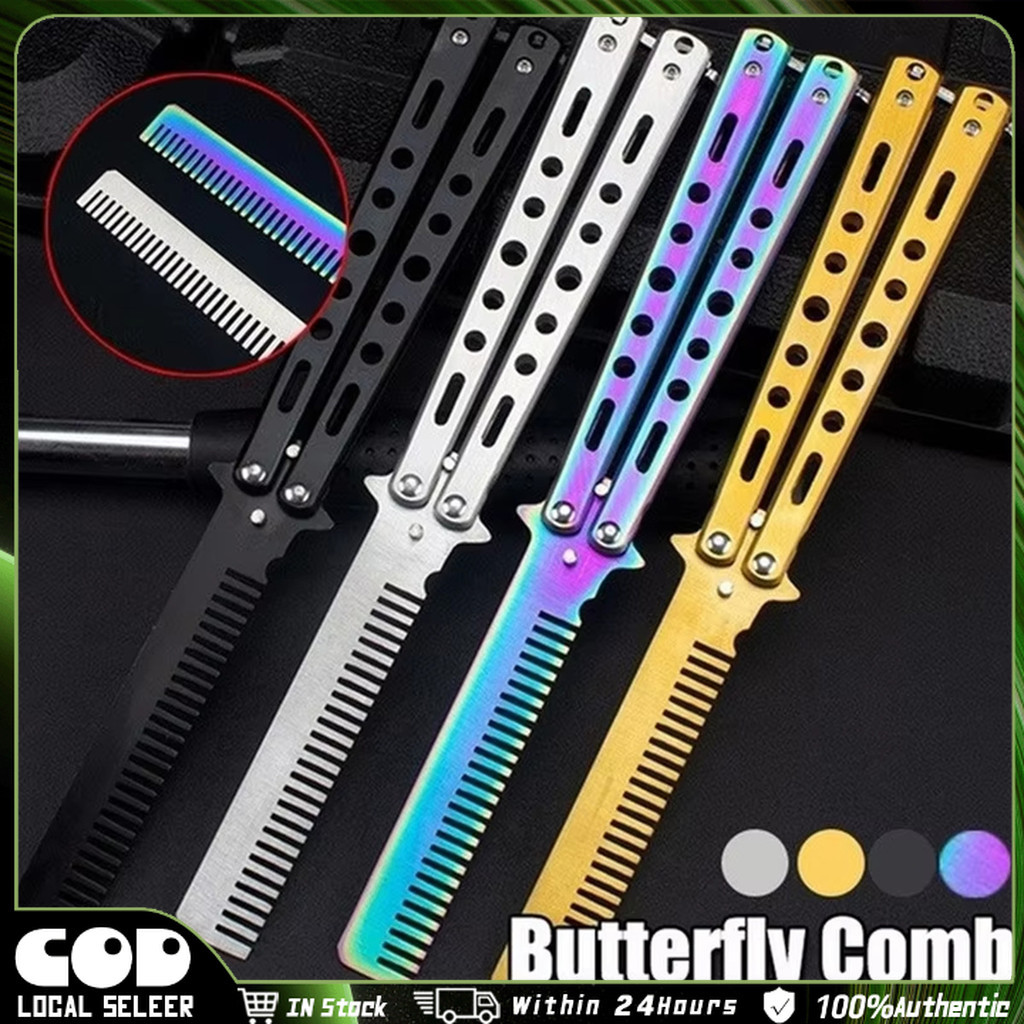 Stainless Steel Butterfly Knife Comb 2 in 1 Comb Foldable Comb Knife ...