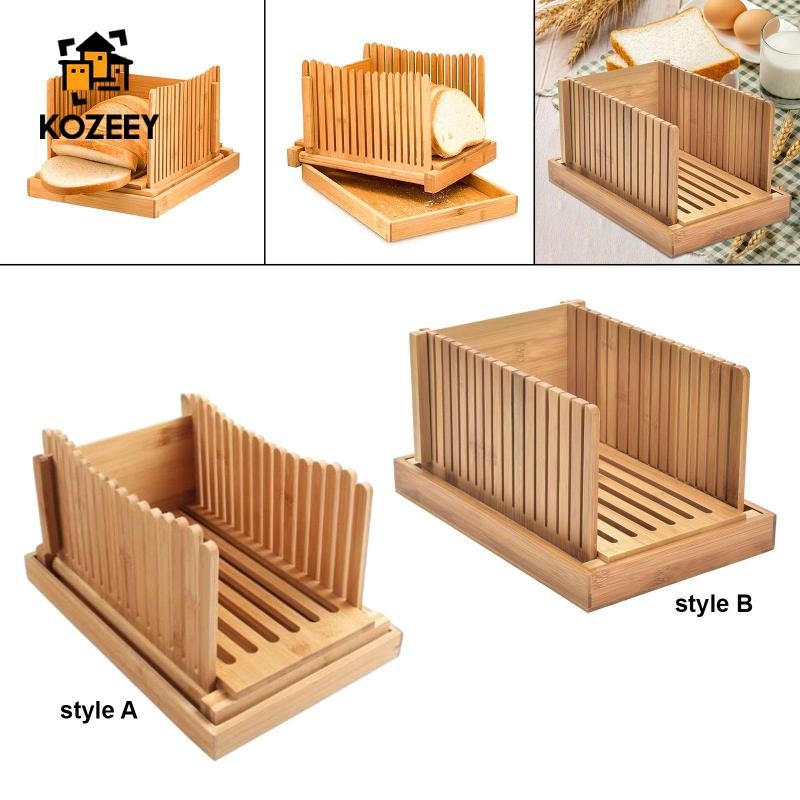 KOZEEY Bamboo Bread Slicers Manual with Crumb Tray Compact Toast Cutter ...