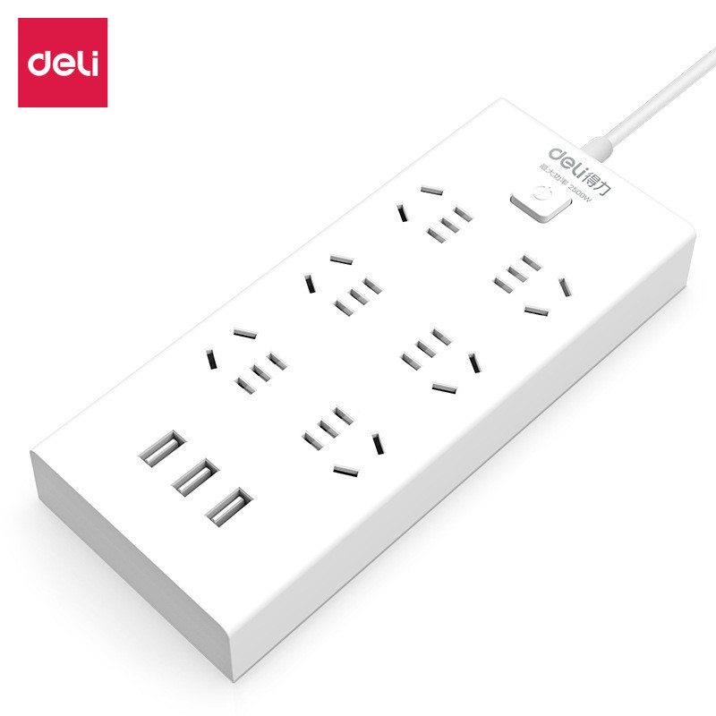 Deli 18284 Soket 6 Outlet + 3A 2 Meter Soket Keselamatan Jalur Kuasa ...