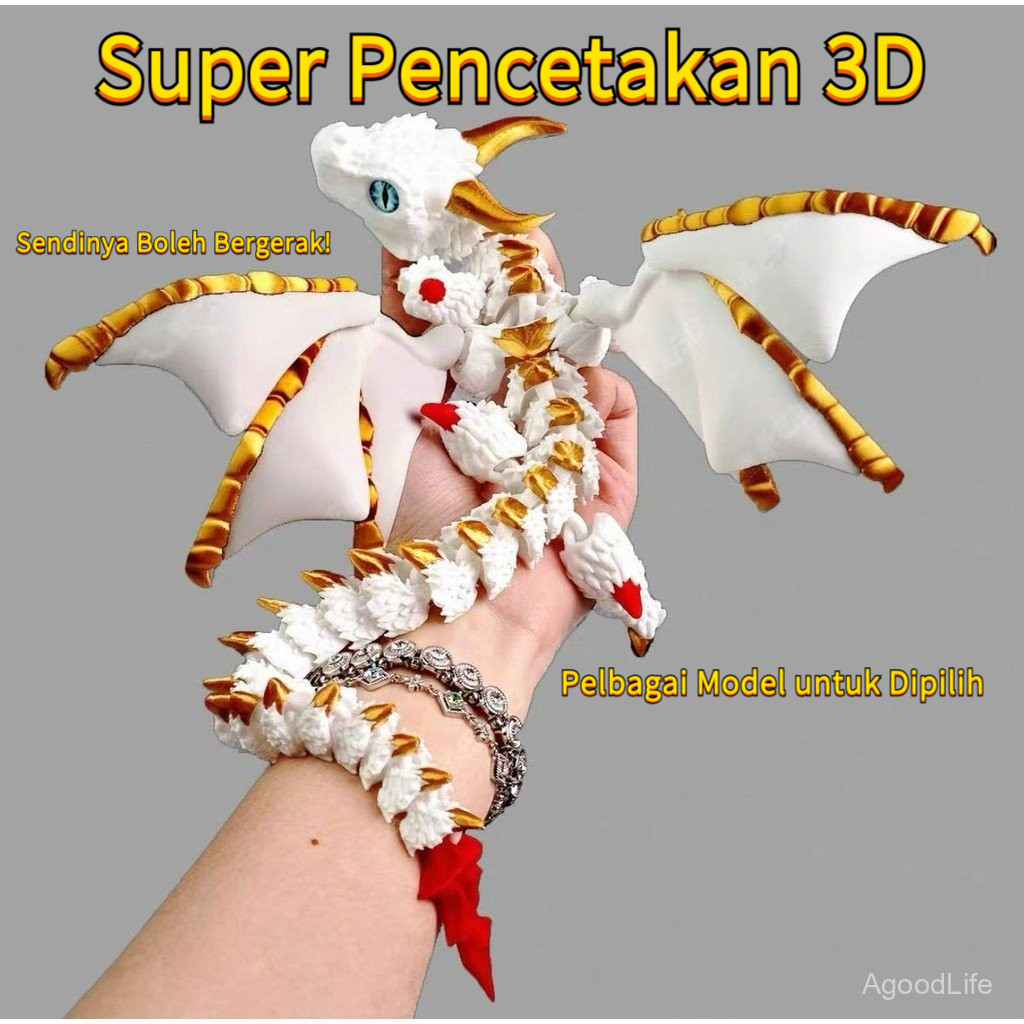 Mainan Naga 3D printed boleh gerak dengan pelbagai sendi Mainan viral ...