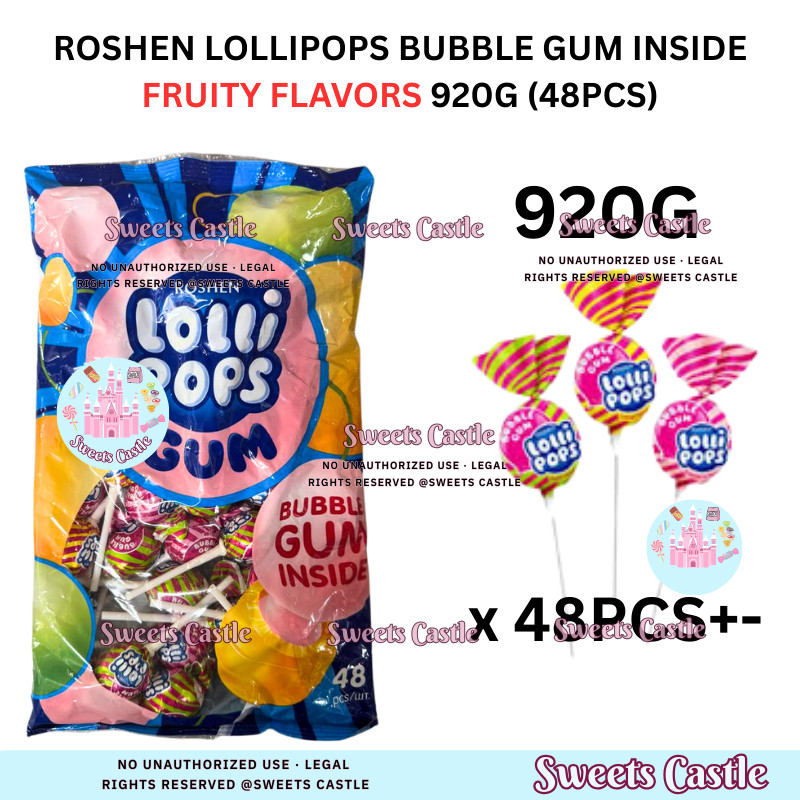 Halal ROSHEN LOLLIPOPS BUBBLE GUM INSIDE FRUITY FLAVORS 920G / 450G ...