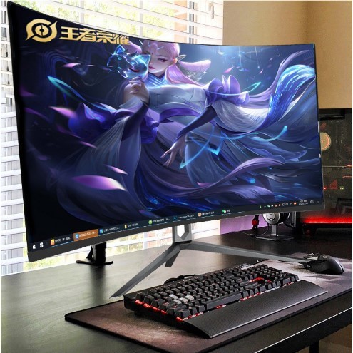 Monitor Komputer Melengkung HD 4K 27/32-inci 24-inci 144HZ Skrin LCD ...