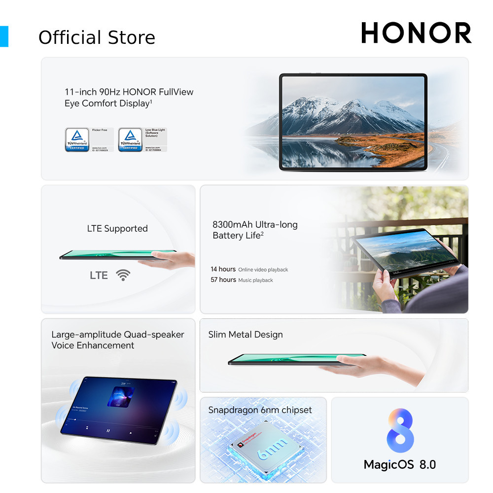 HONOR Pad X8a LTE Android Tablet 8(4+4)GB+128GB | 11 inch 90Hz Display ...