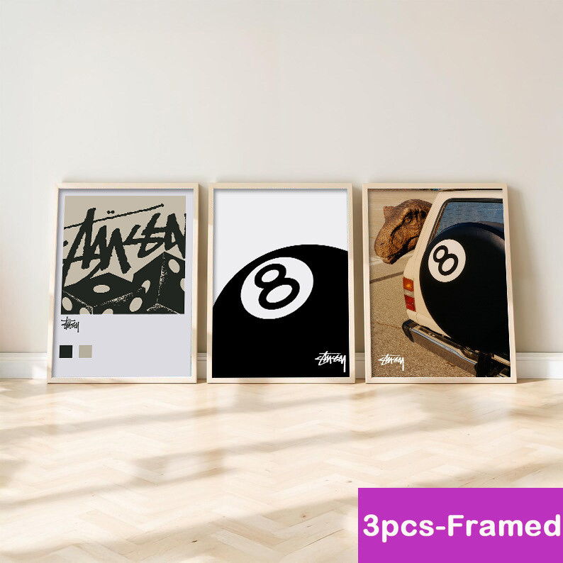 No. 8 Billiard Frame Poster 3pcs Victory Canvas Black and White Home ...