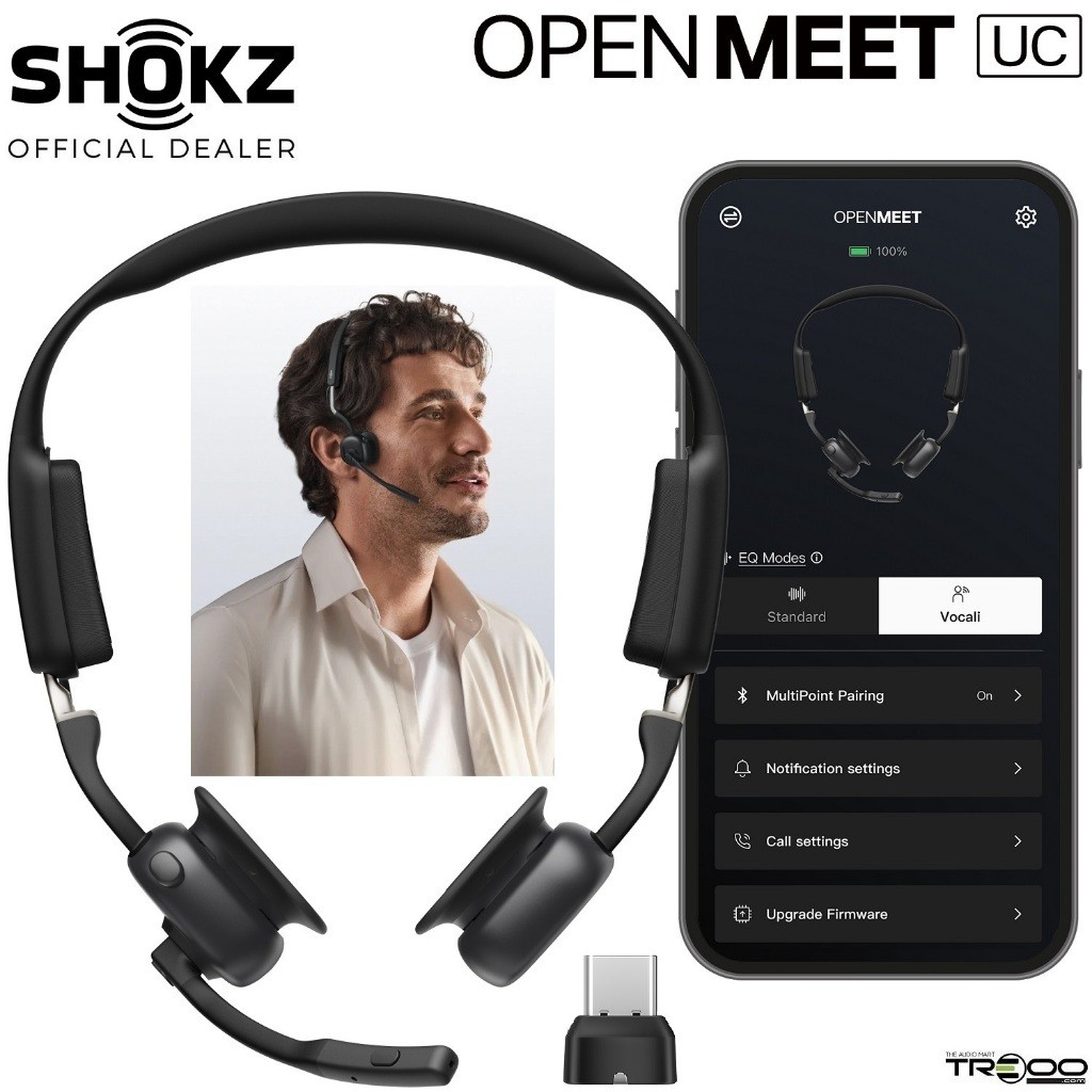 Shokz OpenMeet UC Bluetooth Bone Conduction Headset with Boom Mic ...