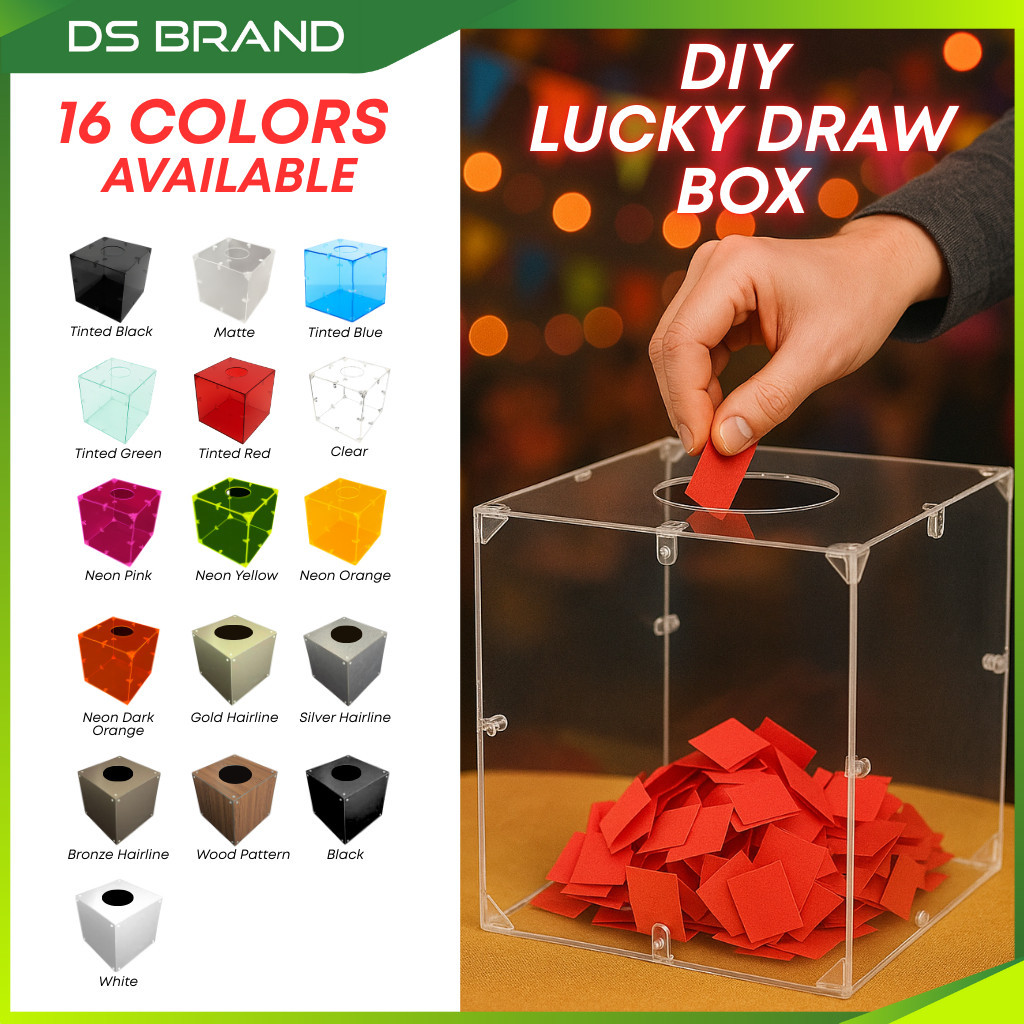 Premium DIY Lucky Draw Box Acrylic / Sandwich Plate Kotak Cabutan Bertuah 16 Warna DS BRAND M4 ...