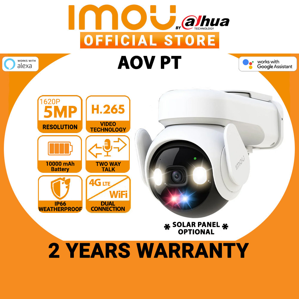 IMOU AOV PT 5MP 4G LTE WiFi Dual Connection IP66 Solar Panel Battery ...