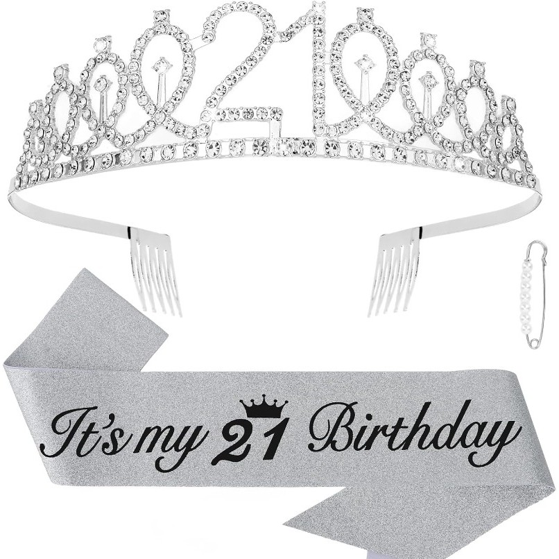 CAVETEE 21st Birthday Crown for Women and Girls，It's My 21 Sash and ...