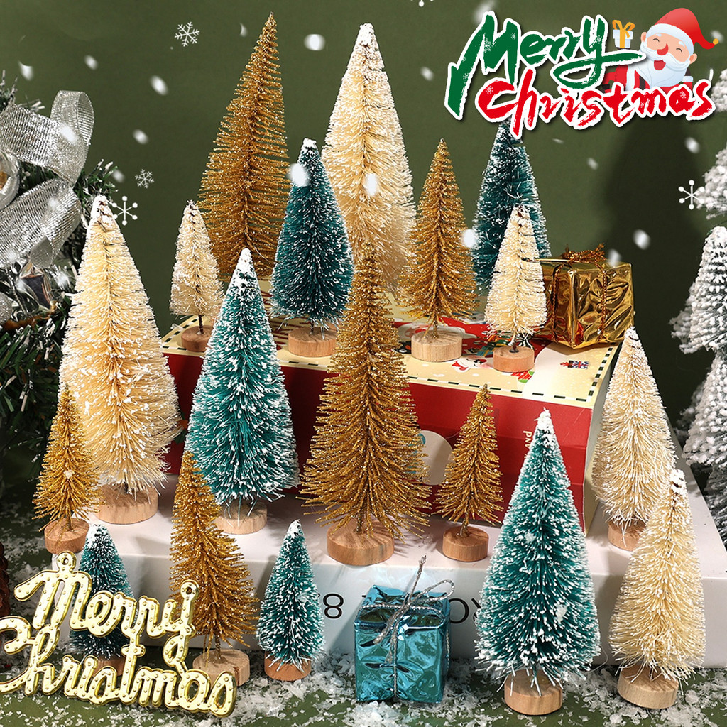 Mini Xmas Snowflake Pine Trees with Wooden Base Mixed Size Sisal Fiber ...