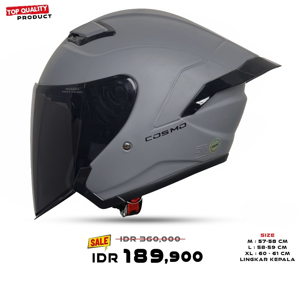 ZS23QA MLA COSMO Half Face Helmet | Gorilla Grey Black Visor Glass ...