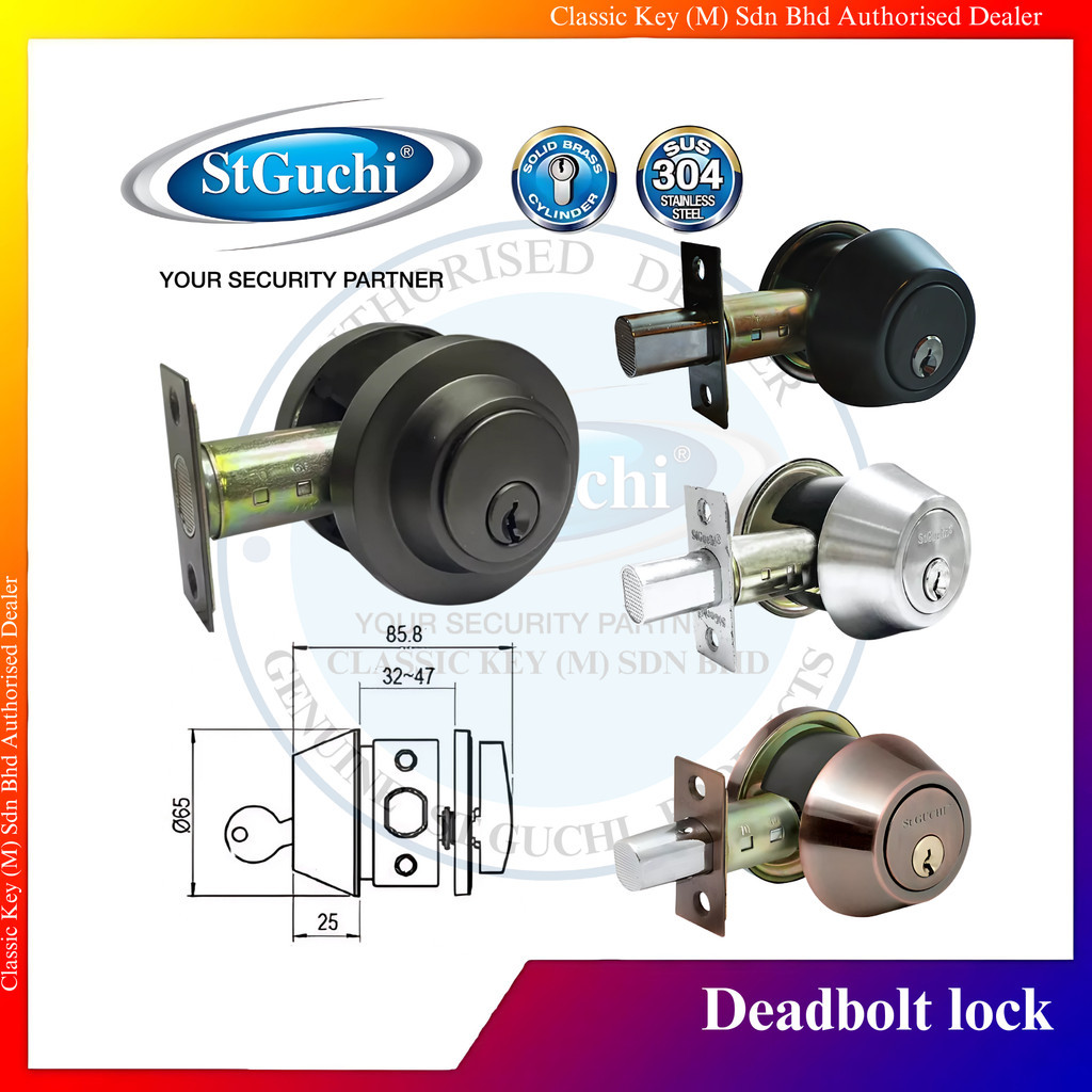 St Guchi Deadbolt Entrance Door Lock Thumb turn & Key Color Grey ...