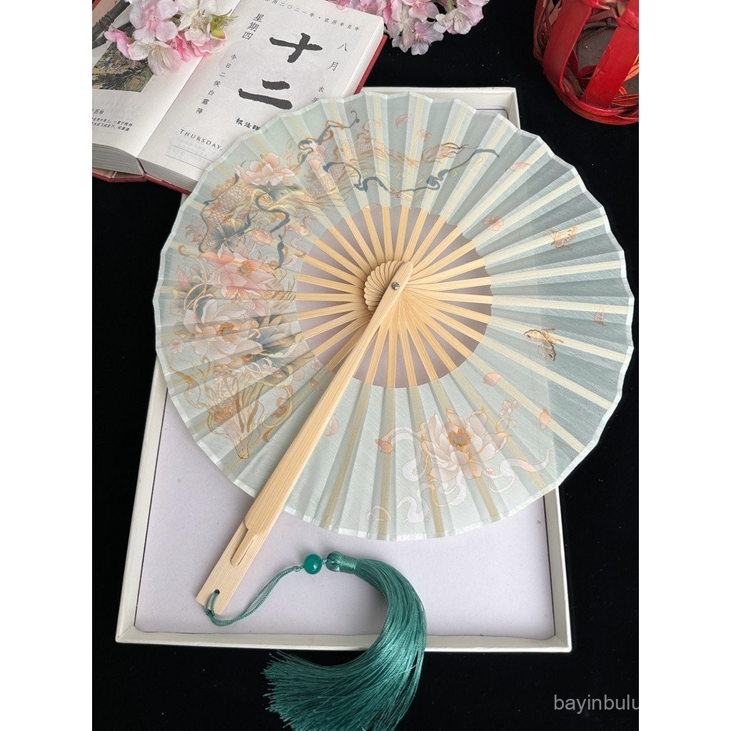 Original Koi Foldable Fan Round Fan Antique Style Gold Koi Handmade ...