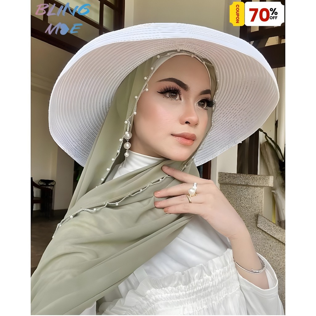 Tudung hijab Selendang, Chiffon Hijab, with Pearl Chain, Beaded, High ...