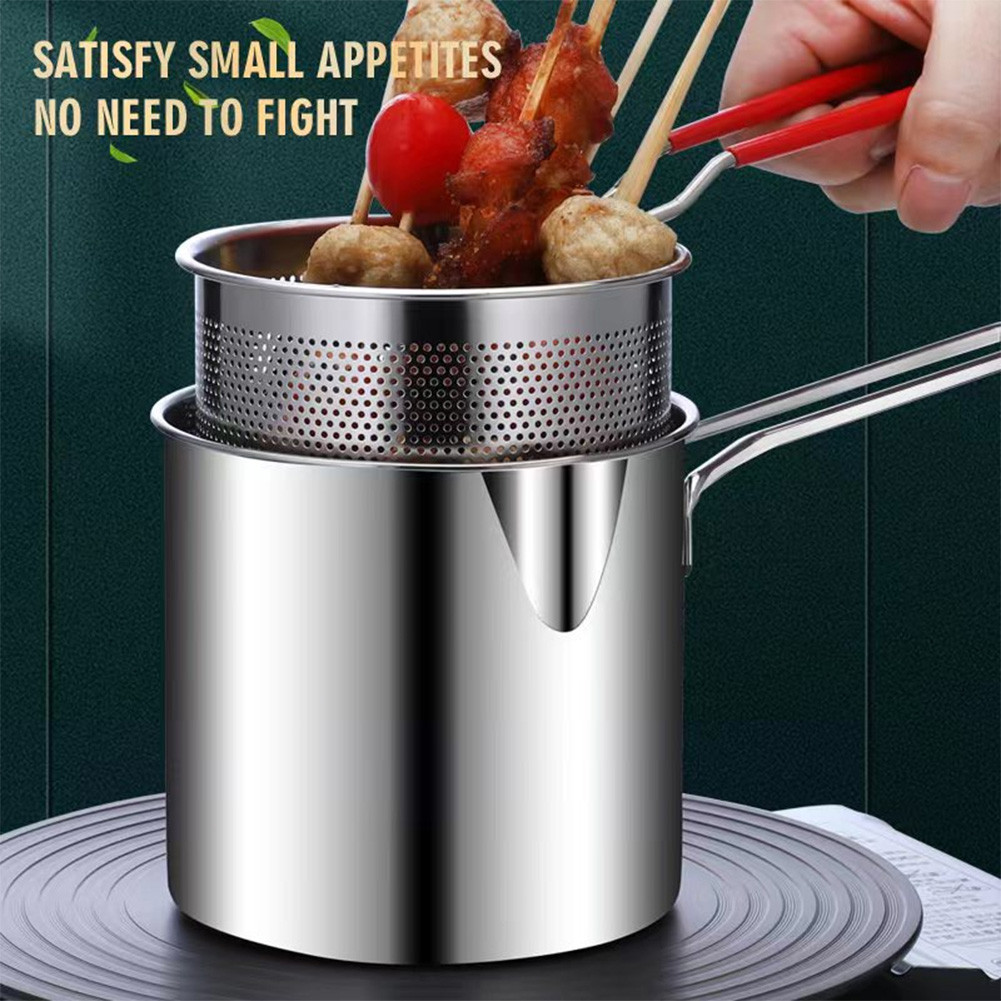 {Warm} Tempura Small Deep Frying Pan with Strainer Basket Stainless ...