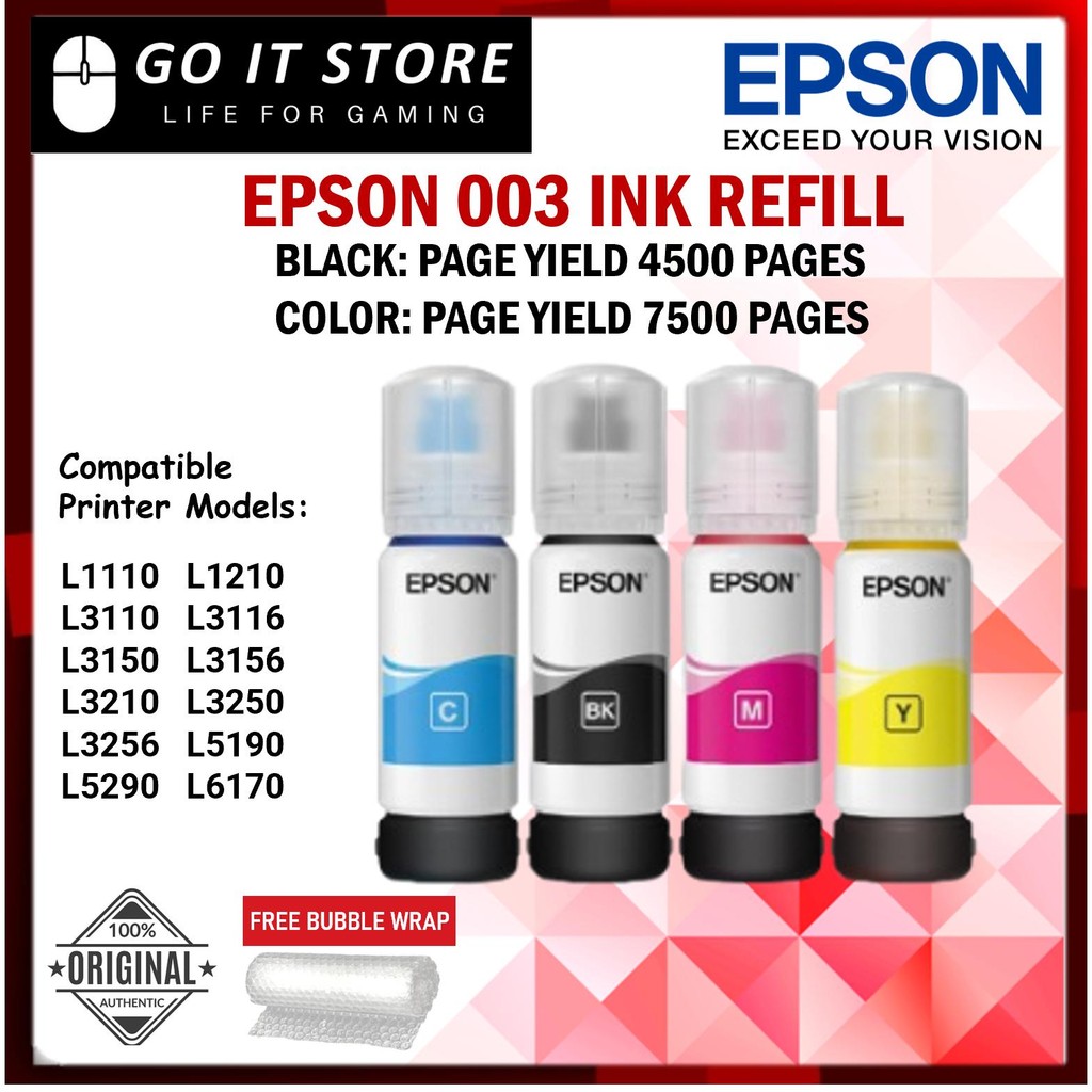 Epson Original 003 65ML Refill Ink For L3110 / L3150 / L3210 / L3250 ...