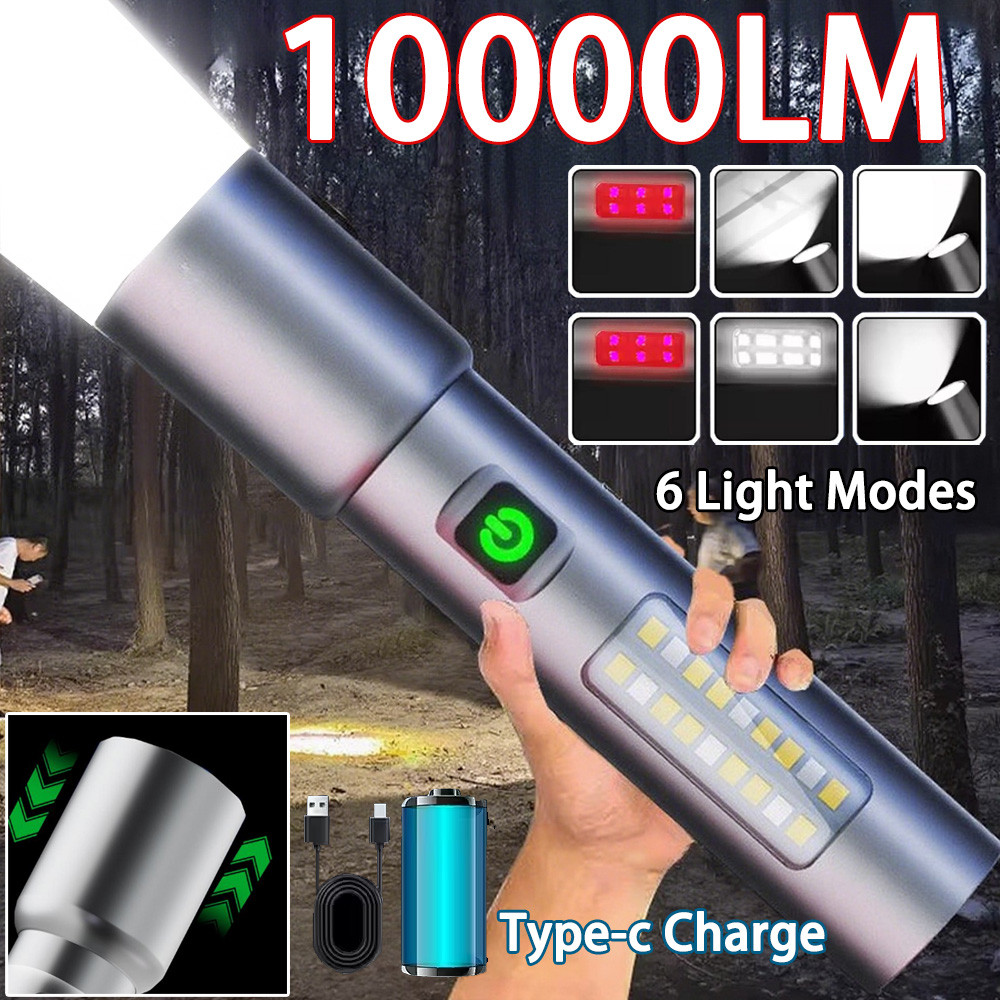 635 LED Flashlight Full Aluminum Alloy Type-C Rechargeable Torch with ...