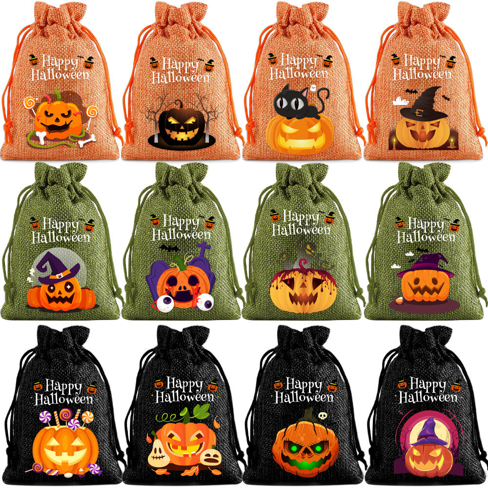 Happly Halloween 12 Pcs Halloween Burlap Gift Bags,Goodie Treat Bags ...