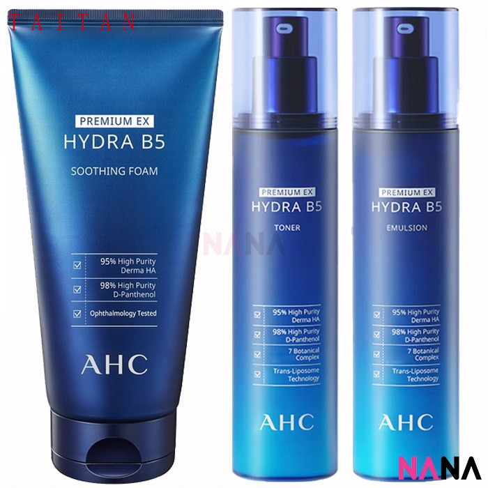 AHC Premium Ex Hydra B5 Set: Toner 140ml + Lotion 140ml + Soothing Foam ...