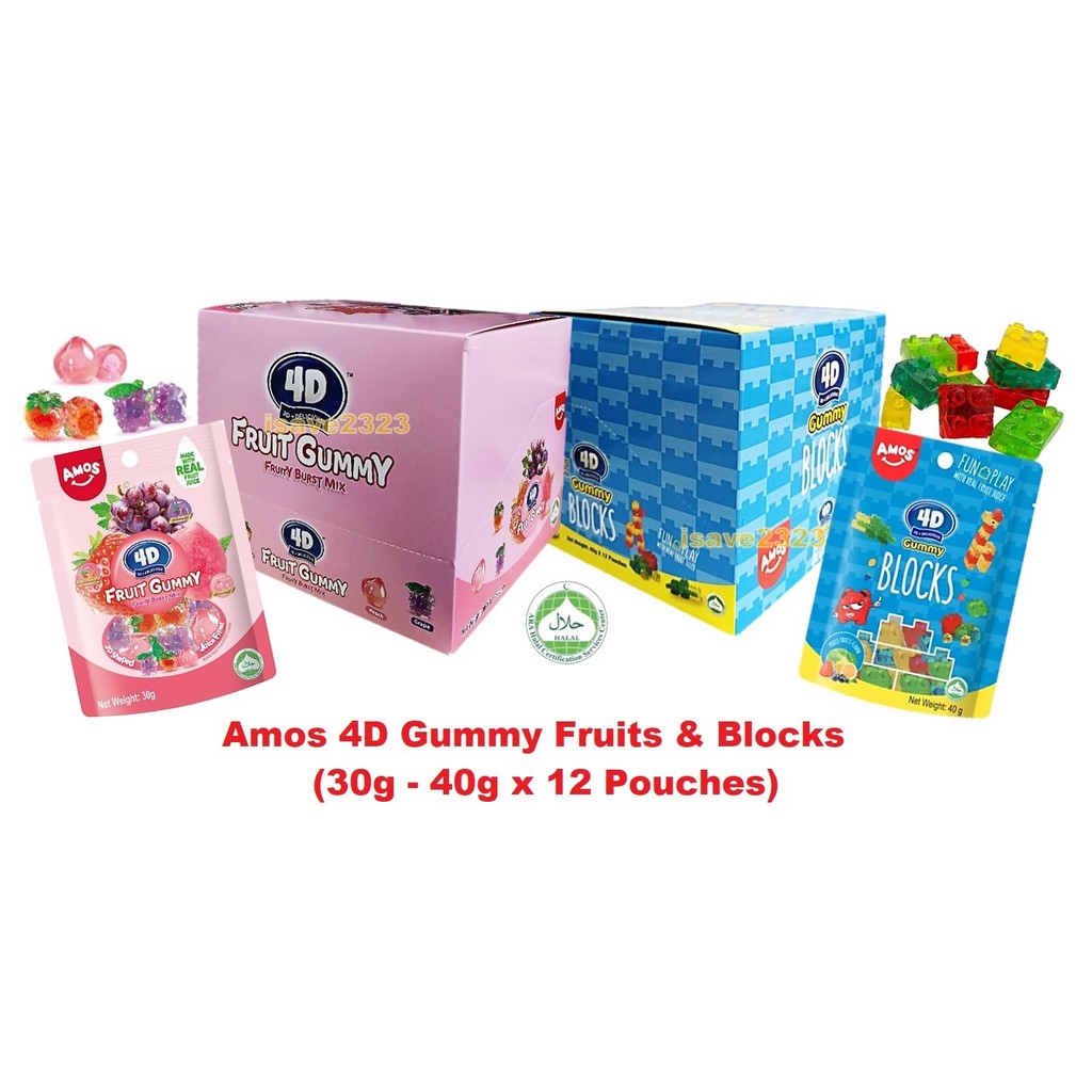 [HALAL] Amos 4D Gummy Candy (30g - 40g / 12 Pouches) - Fruits / Blocks ...