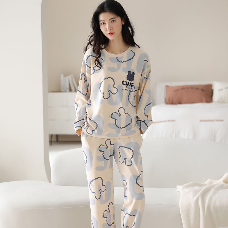 Pure Cotton Spring/Autumn 2025 pajama suit with simple cartoon design ...