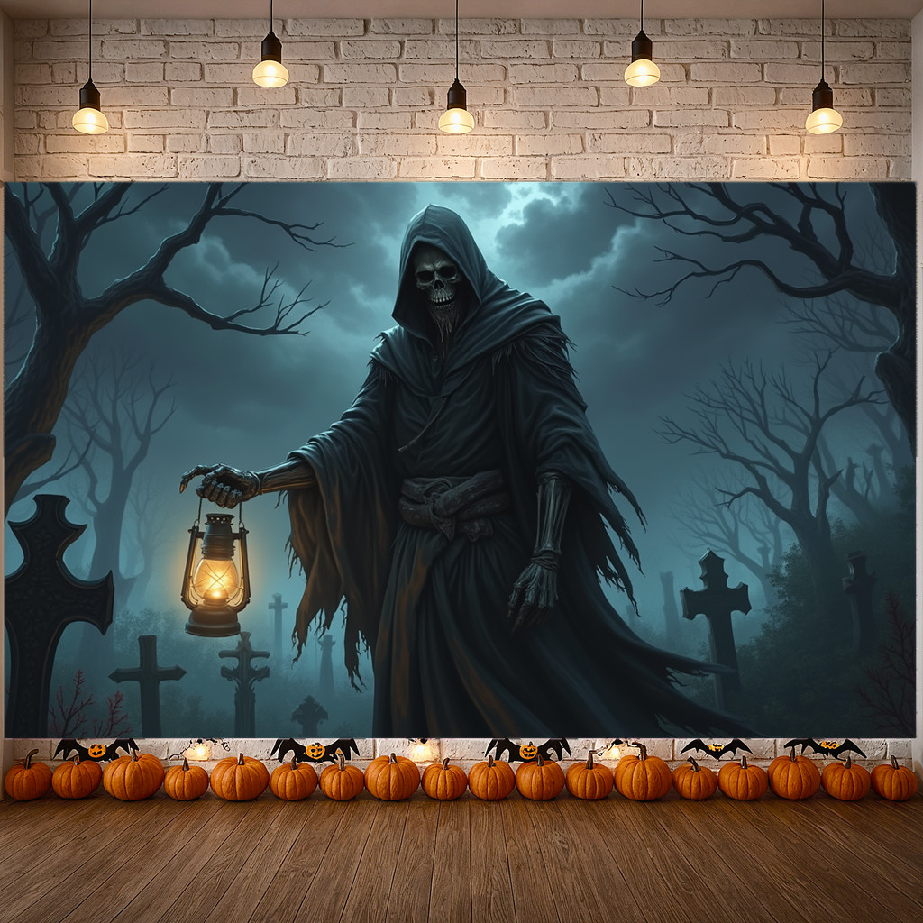Dark Theme Scary Banner Ghost Figure Outdoor Banner Cemetery Design ...