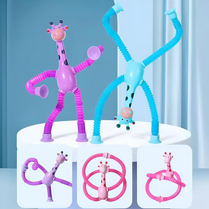 Telescopic LED Pop Tubes Toy Light Up Giraffe Suction Cups Kids Toys ...