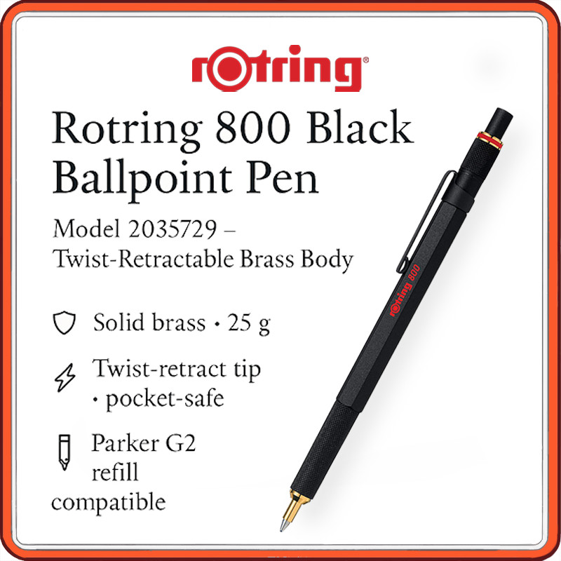 rOtring 800 Twist-Retractable Brass Ballpoint Pen | Refillable Parker ...