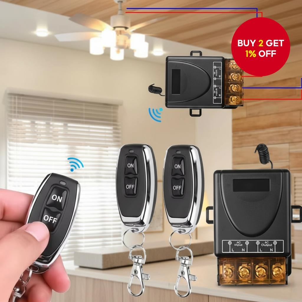433MHz Remote Switch AC 110V/220V 30A Relay 1CH Receiver and 2-Button ...