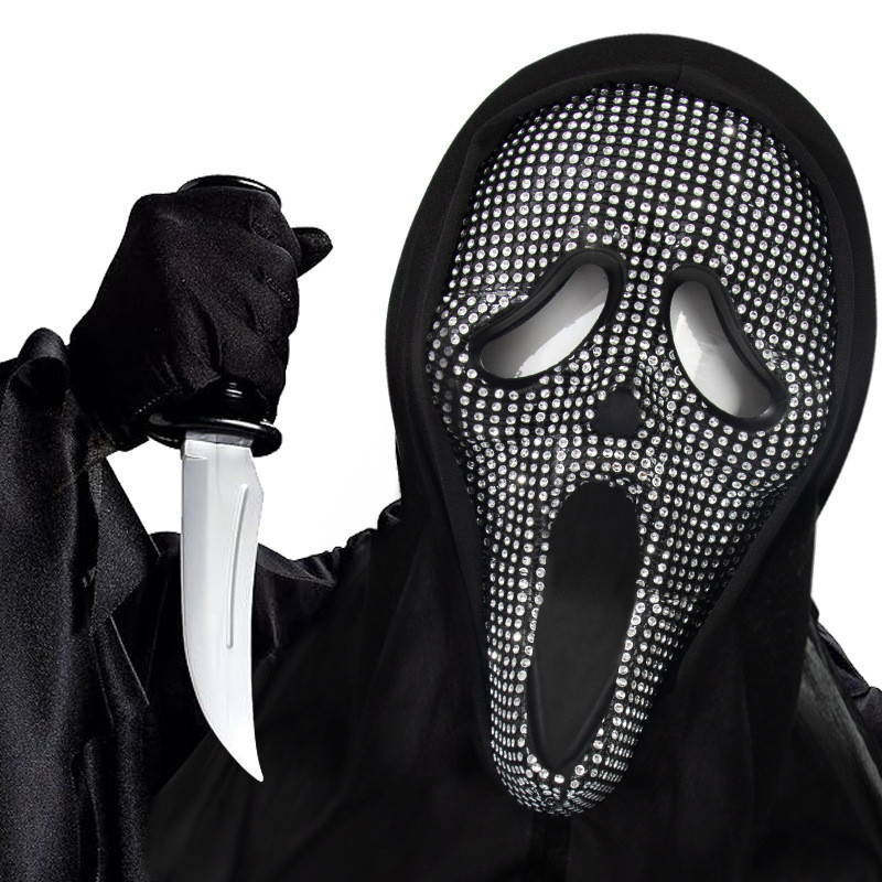Halloween Ghost Face Headgear COS Masquerade Costume Props with Diamond ...