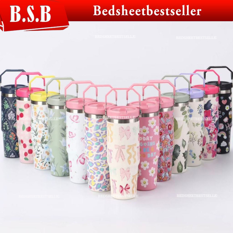B.S.B 900ml Tumbler Thermos Bottle with Straw Aesthetic Tumbler Botol ...