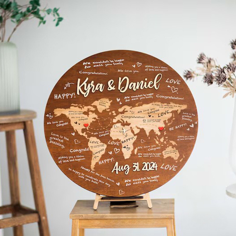 [Customized] Wooden World Map Guest Book Adventure Travel Wedding Sign ...