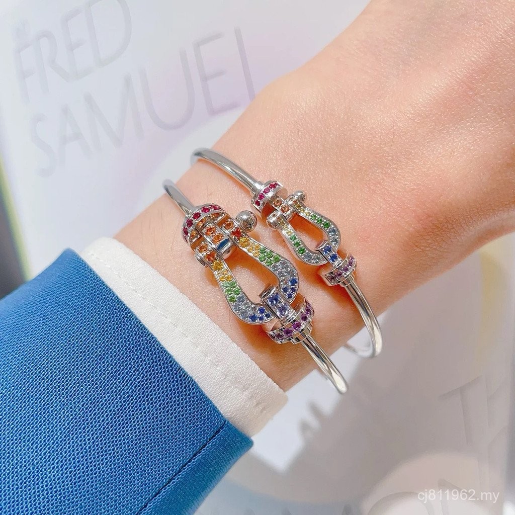 Couple Men Women Color Diamond FredV Bracelet Gold Bracelet Horseshoe ...