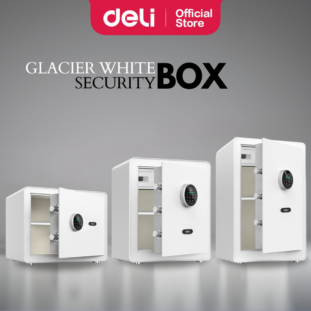 Deli Glacier White Security Box with Fingerprint Scanner Money Safe ...