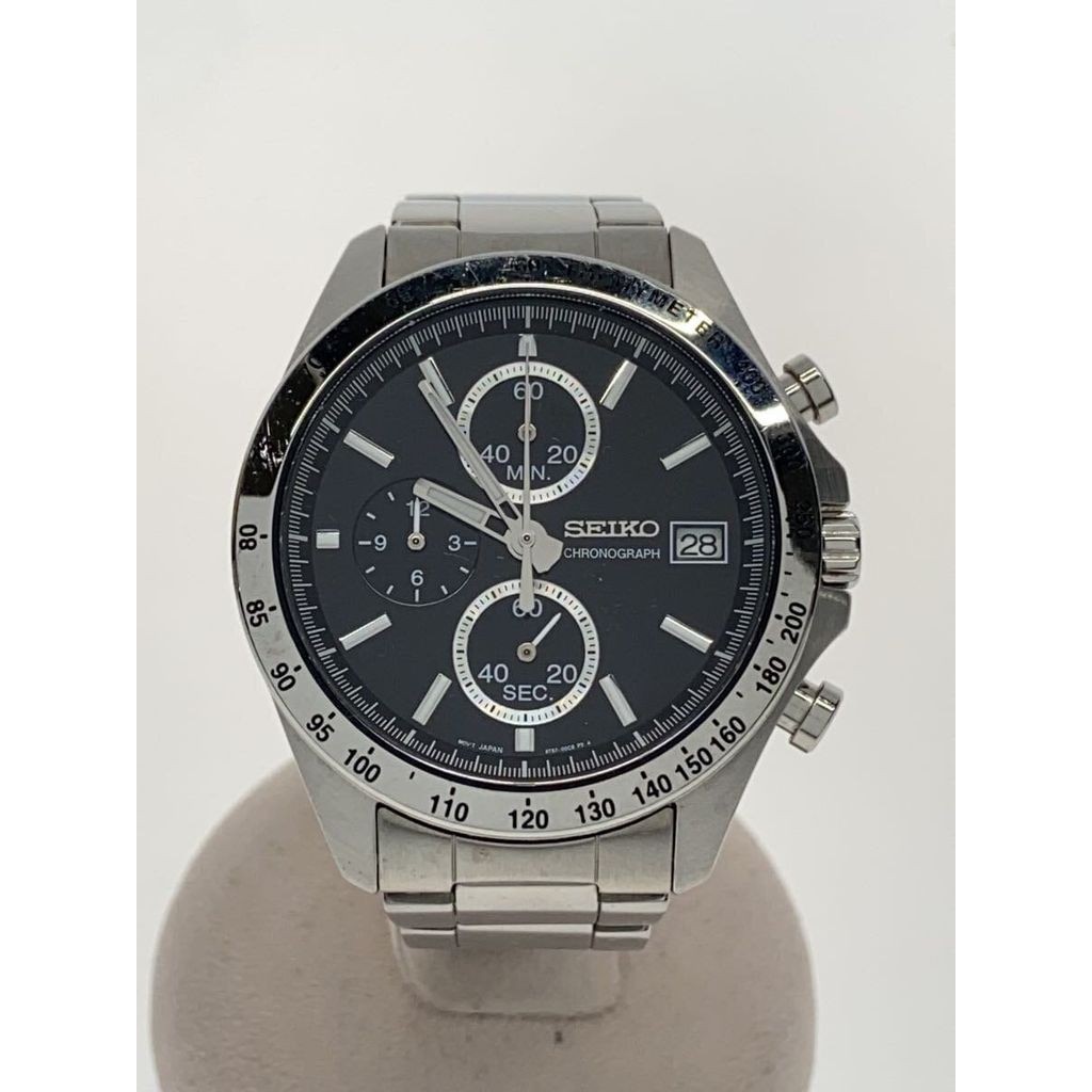 SEIKO Men's Watch Quartz Analog Stainless Steel BLK SLV 8T67-00C0 ...