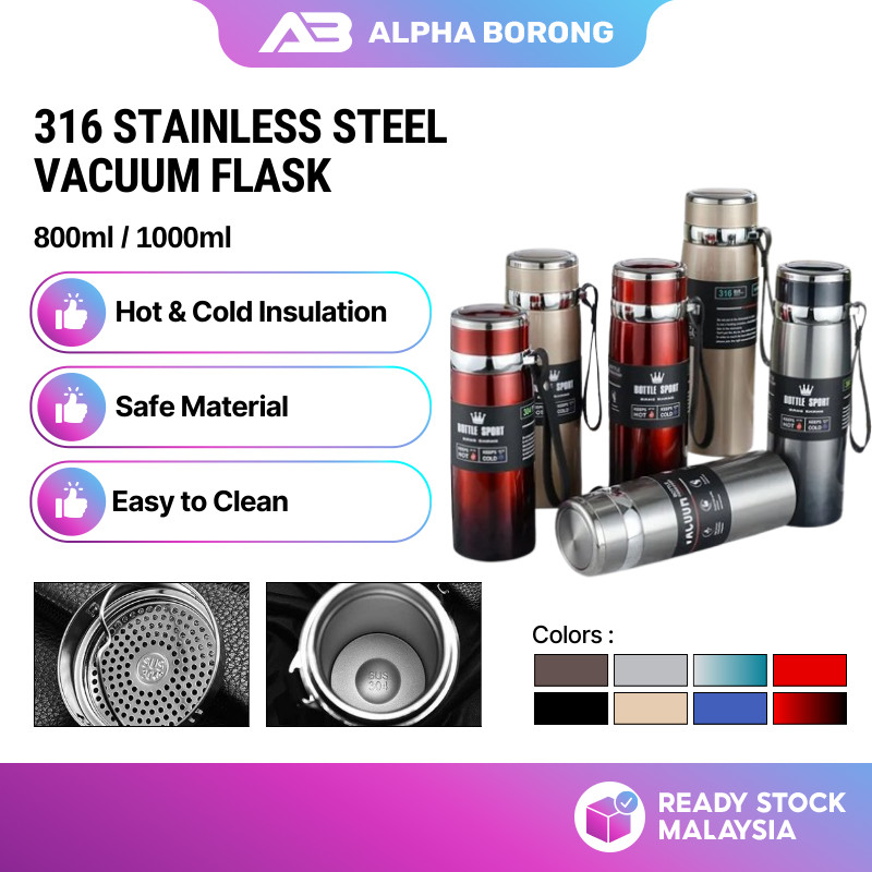 Alpha Borong Stainless Steel Vacuum Thermos Bottle 1000/800ML With ...