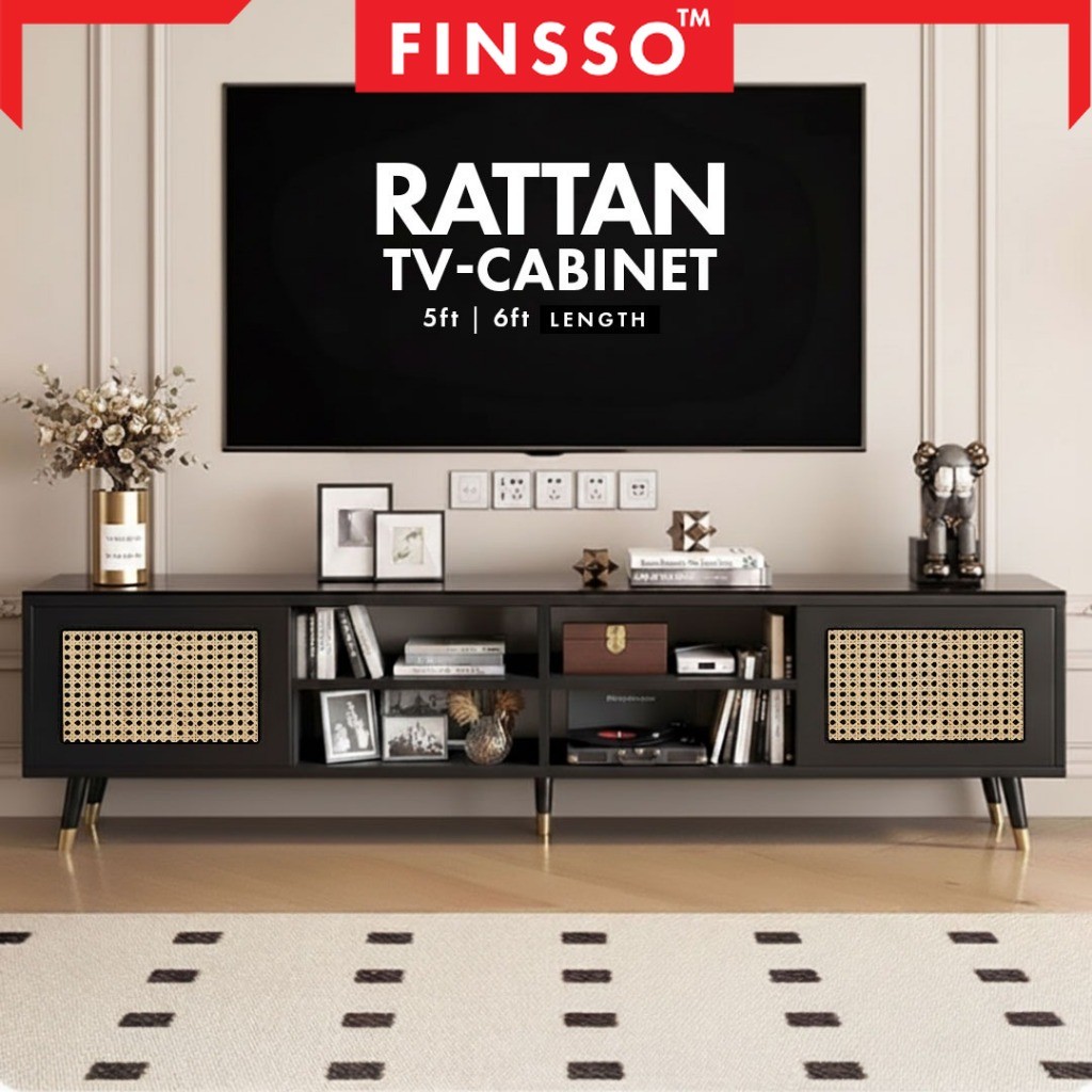 Rattan Effect TV Cabinet 5FT / 6FT – Modern Media Console & TV Stand ...