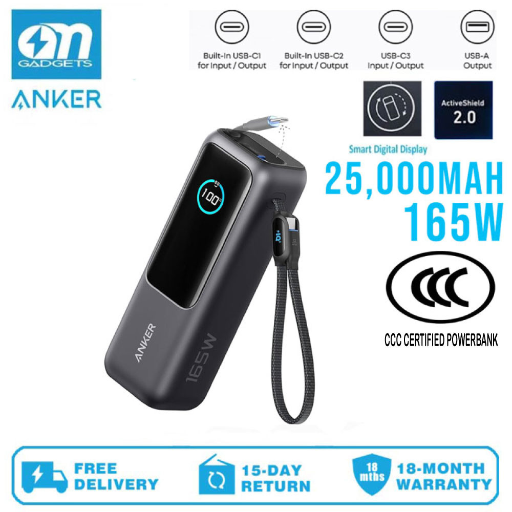 Anker A1695 3C certified (CCC) Laptop Power Bank, 25,000mAh 165W Portable Charger with Triple ...