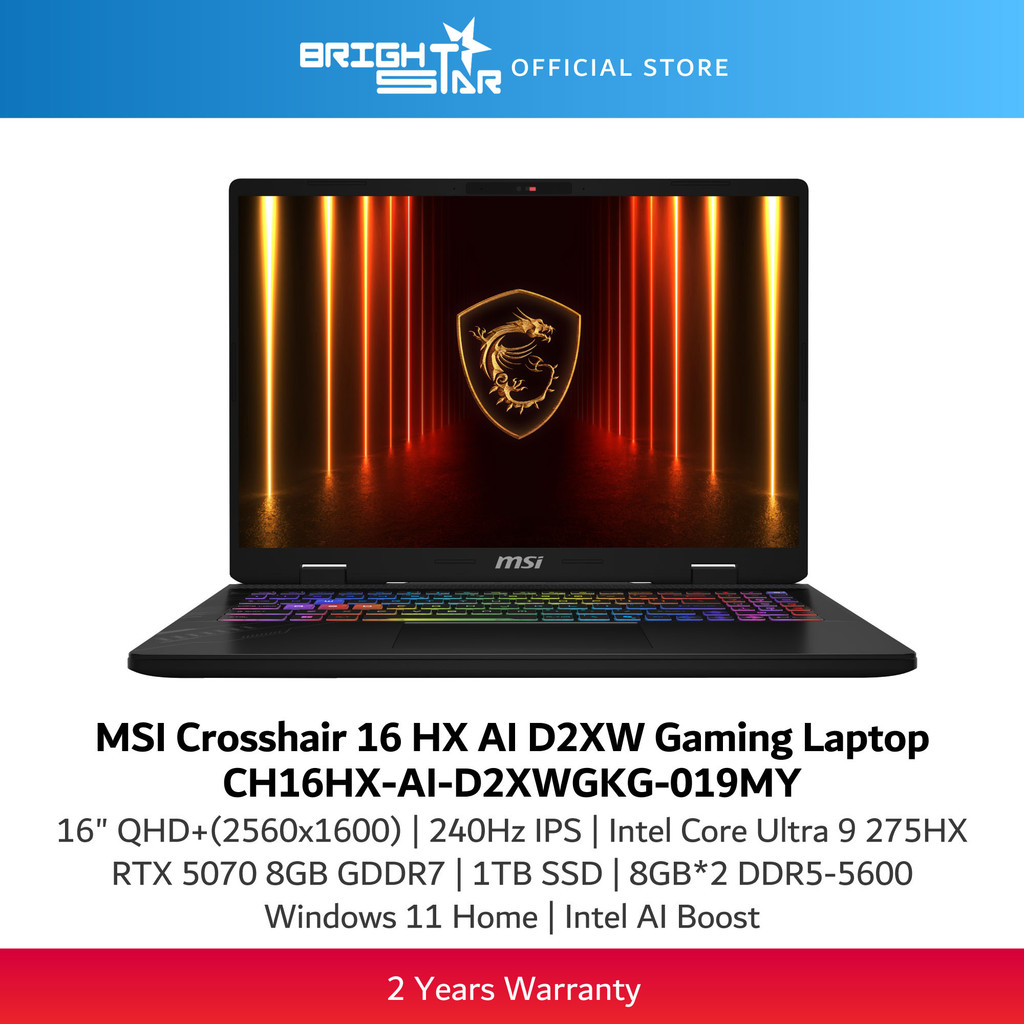 MSI Crosshair 16 HX AI D2XWGKG 019 (16" QHD+ IPS 240Hz/U9-275HX/16GB DDR5/1TB SSD/RTX5070/Win11 ...