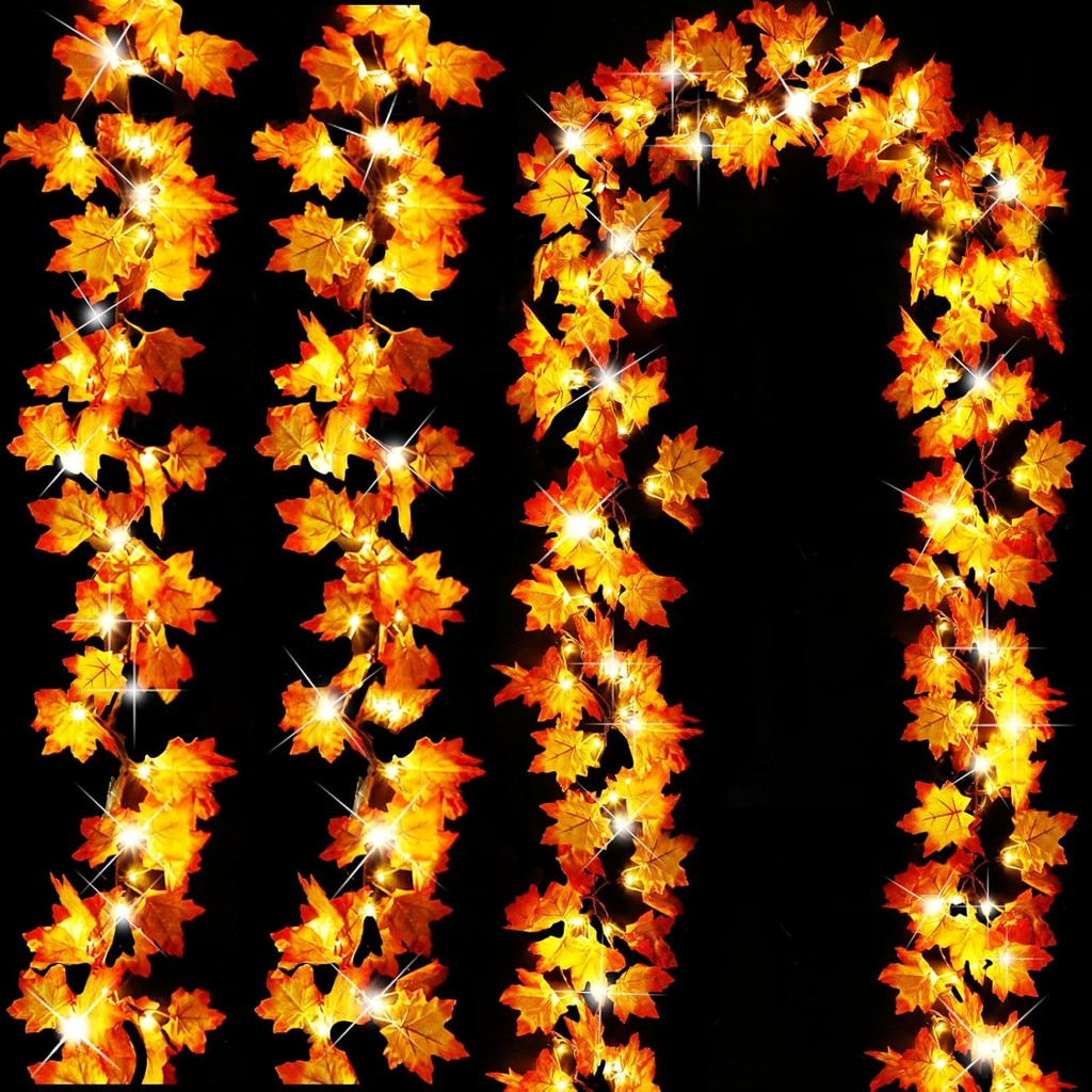 [Timer & 3 Pieces Set] 30 Feet Autumn Garland Autumn Decoration 60 LED ...