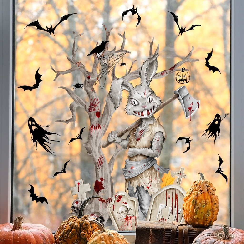 DJ8709 Halloween Sickle Rabbit Bat Trunk Window Sticker Double-Sided ...