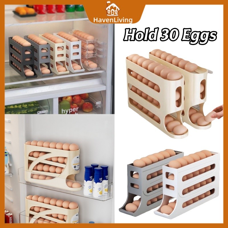 30 Grids Egg Storage Rack 4 Tier Auto Rolling Eggs Storage Box Large ...