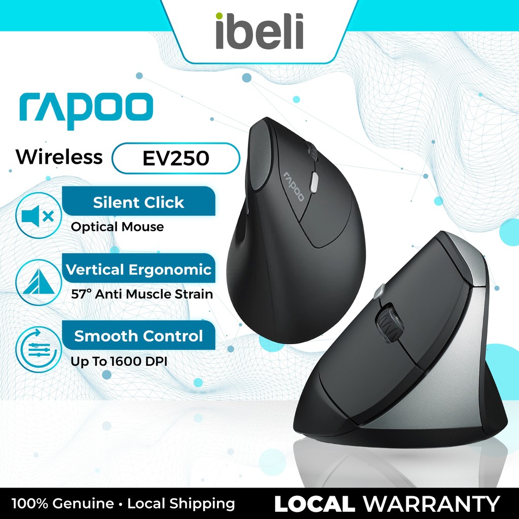Rapoo EV250 Ergonomic Vertical Wireless Mouse 6 Buttons 1600 DPI ...
