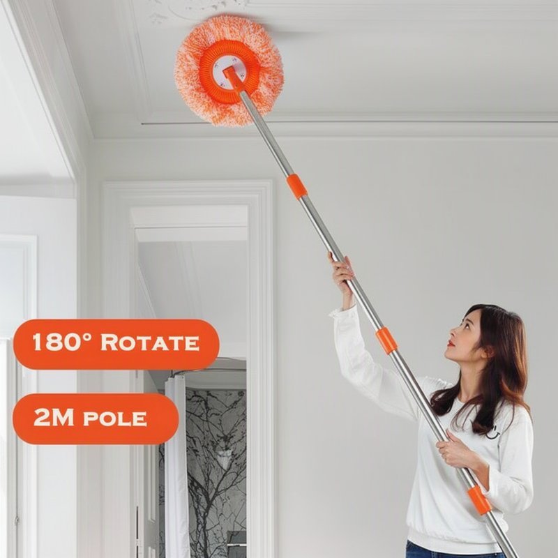 Round Mop Extendable Telescopic Chenille Rotating Floor Wall Dust ...