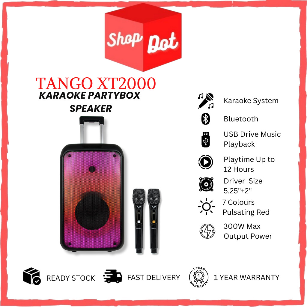 Tango XT2000 WMU 500W Bluetooth Speaker HI-FI Audio Karaoke PartyBox Speaker with 2 Wireless Mic ...