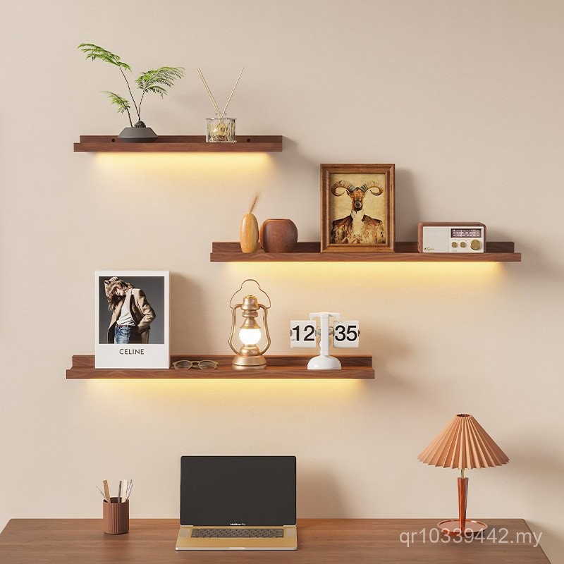Partition TV Cabinet Solid Wood Wall Shelf Luminous Storage Decorative ...