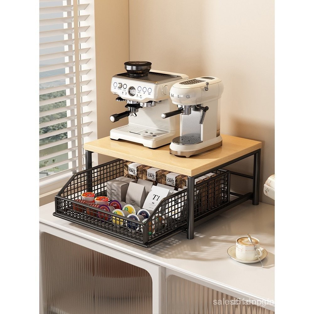 Solid Wood Coffee Machine Elevated Rack Coffee Capsule Tea Bag Storage ...