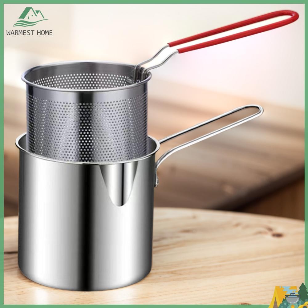 {Warm} Tempura Small Deep Frying Pan with Strainer Basket Stainless ...