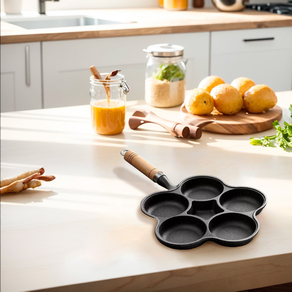 Non Stick Five-Hole Egg Frying Cast Iron Cookware Pancake Pan Creative Breakfast Grill Cooking ...